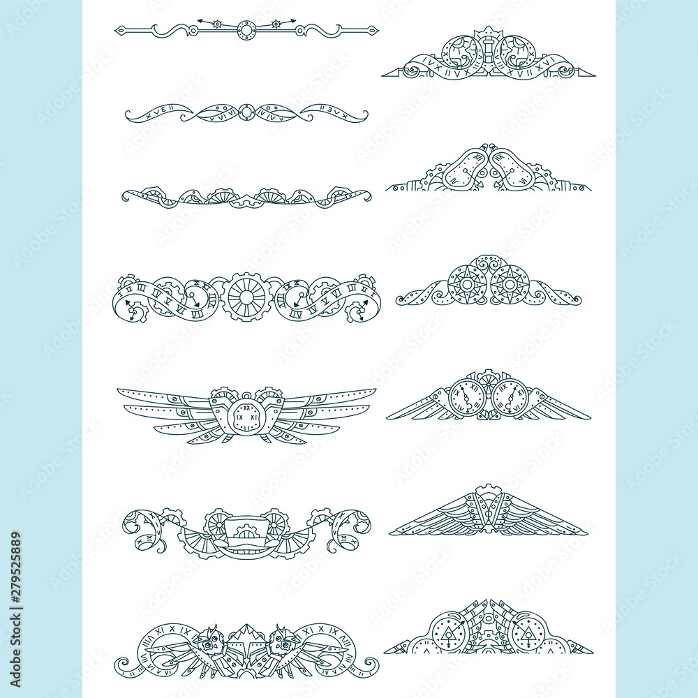 Vector calligraphic elements for design. Steampunk ornate wave elements ...
