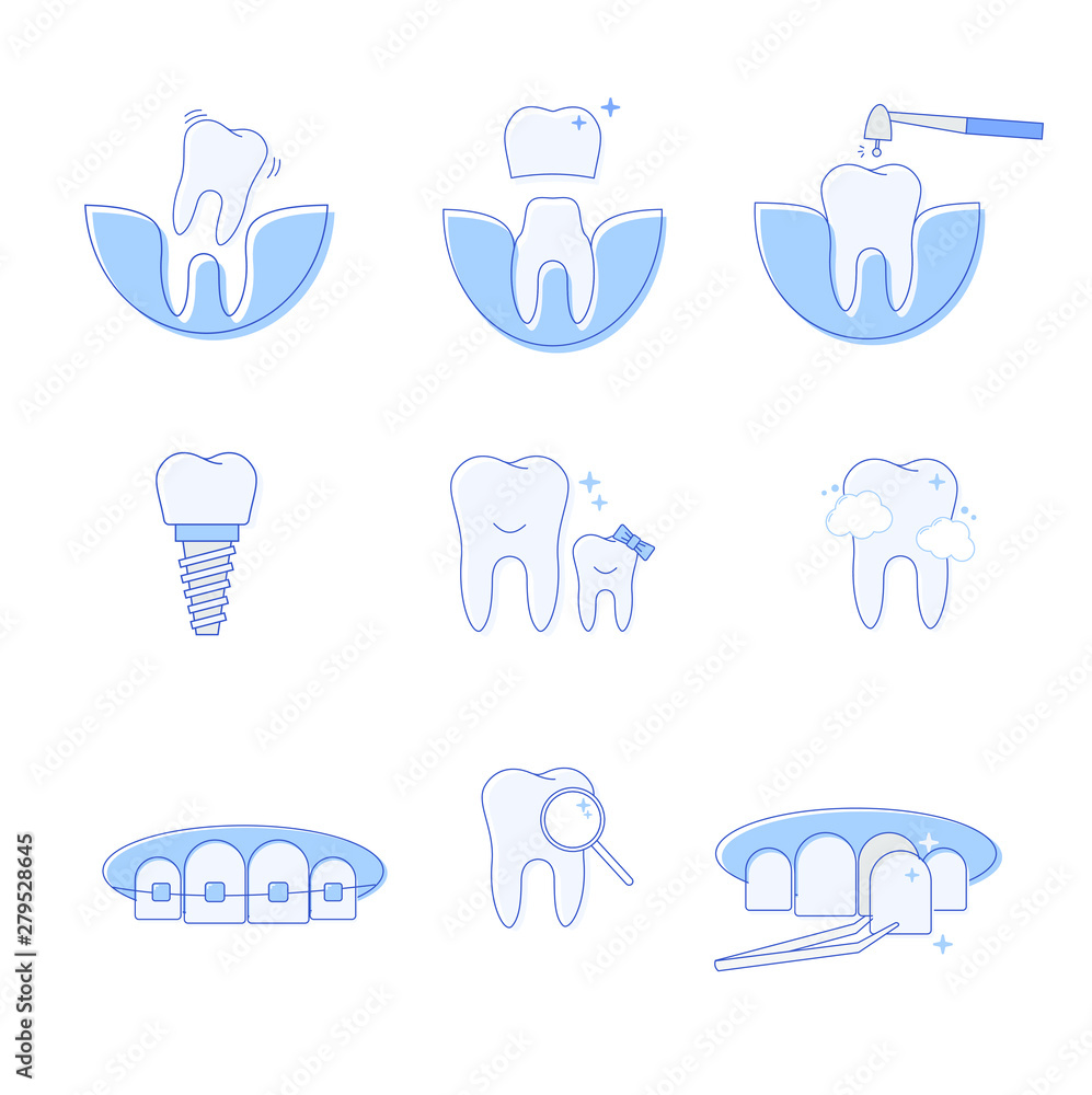 Dentistry vector icons set. Stomatology and teeth care vector icons ...