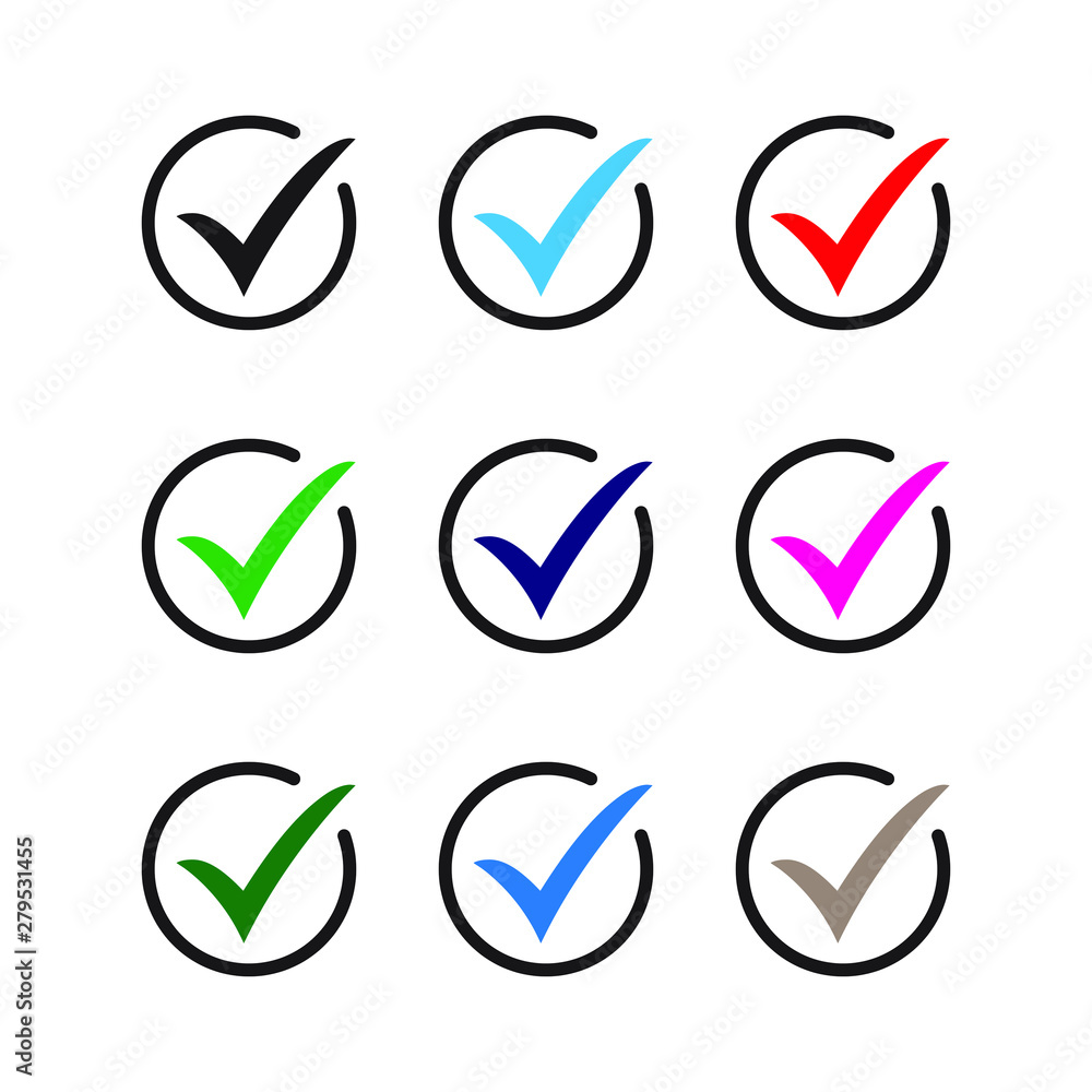 Set of colored check mark icons. Tick symbol, tick icon vector ...