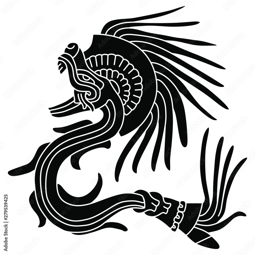 Silhouette of Quetzalcoatl. Feathered Serpent. Ancient Mexican Aztec ...