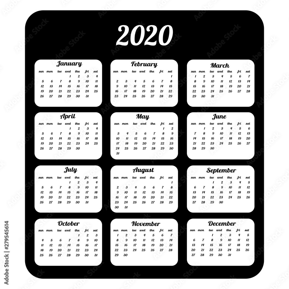Black white vector Calendar 2020. Stylish calendar simple design ...