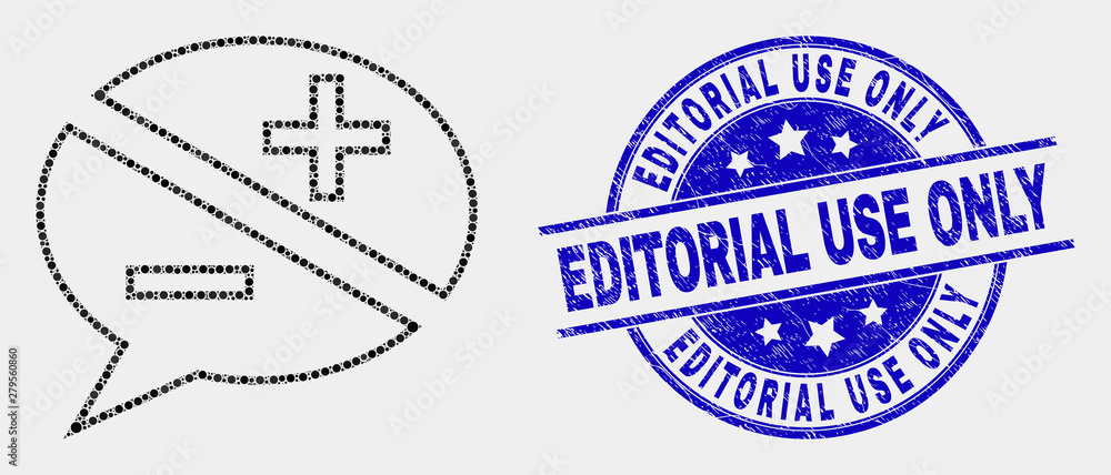Dot discussion messages mosaic icon and Editorial Use Only stamp. Blue ...