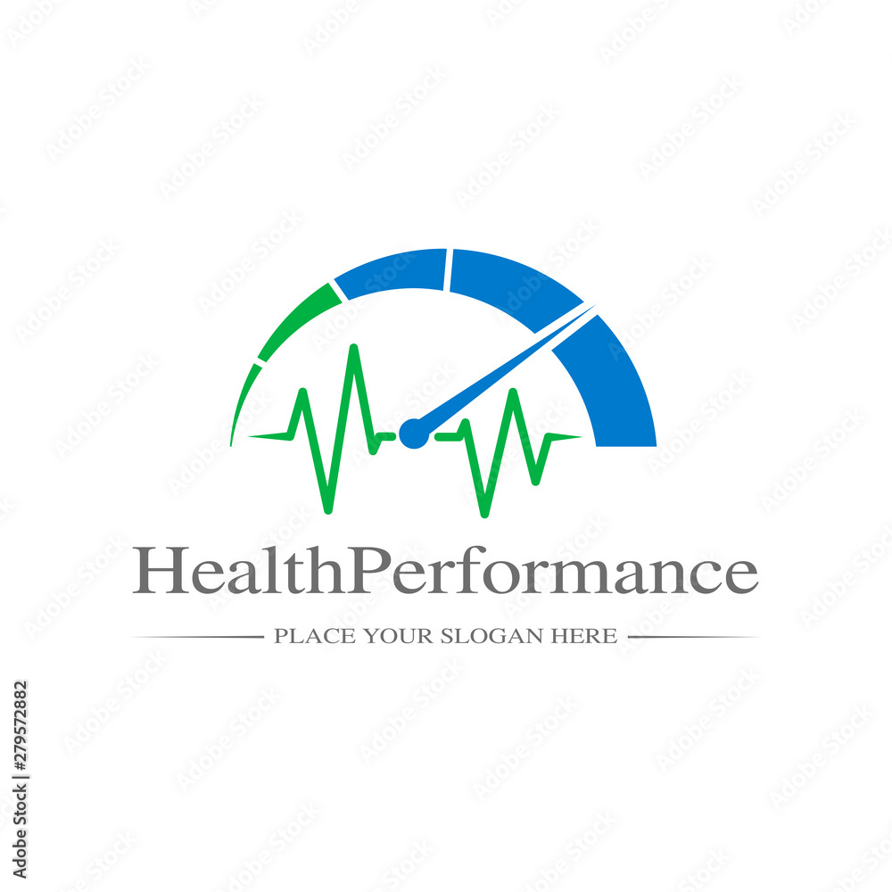 Health performance logo. With speed meter symbol. This logo is suitable ...