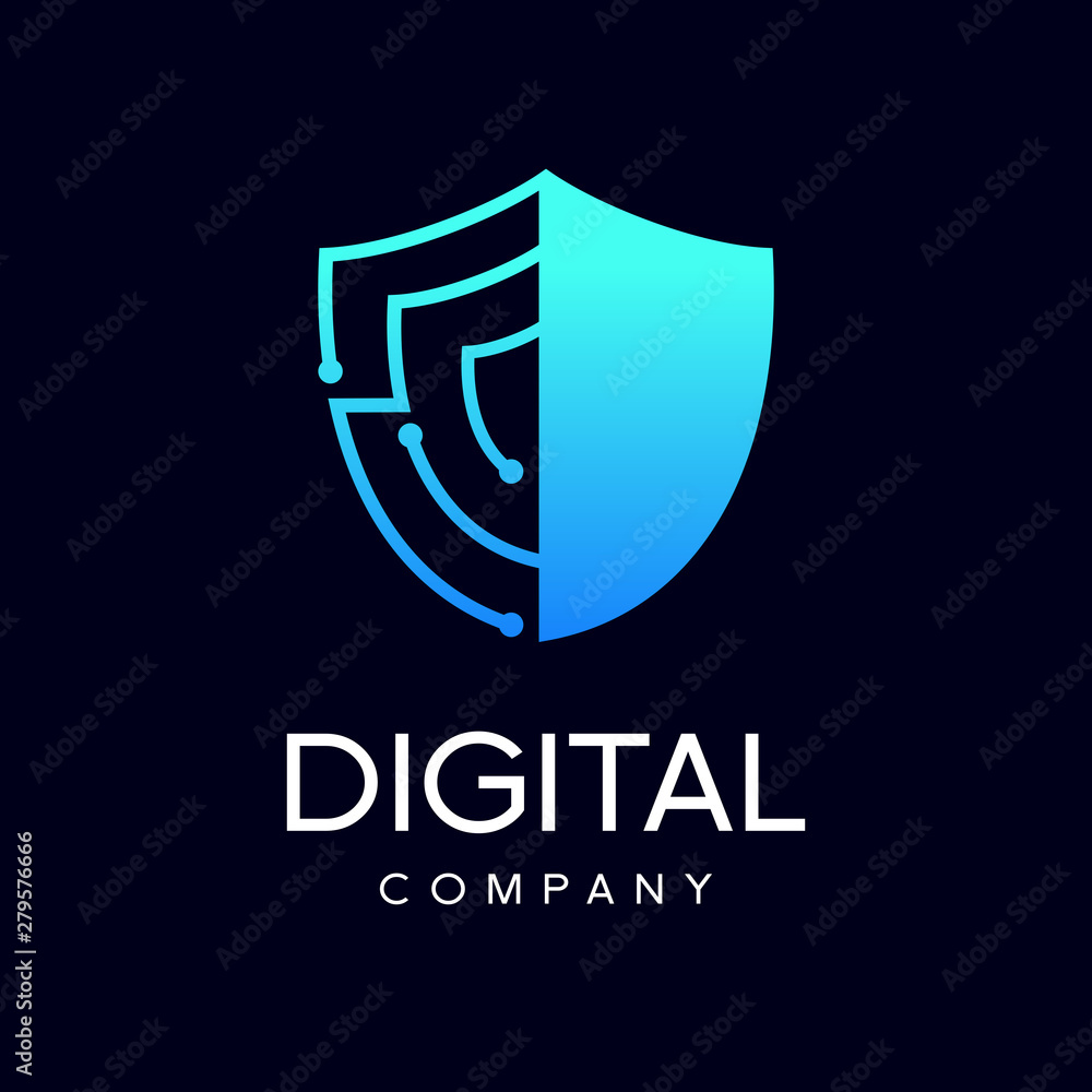 Shield security logo design vector. Digital Security guard symbol icon ...