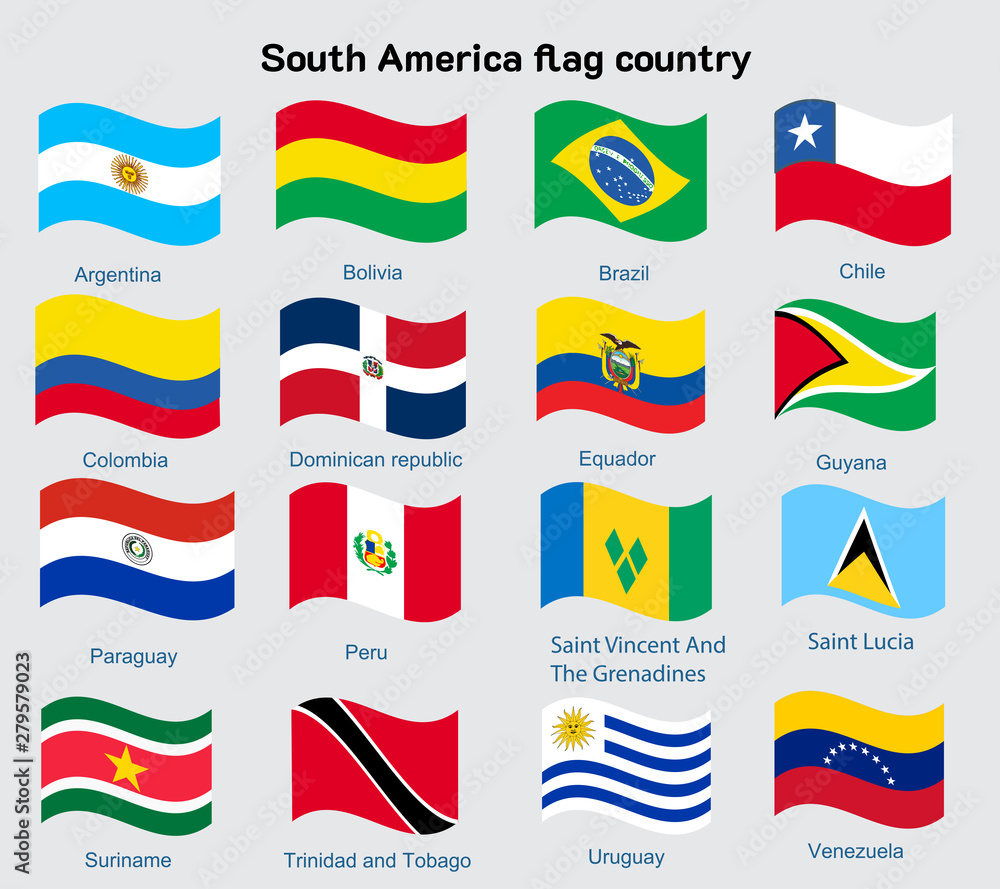 Vector illustration set of South America flags wave with names Stock ...