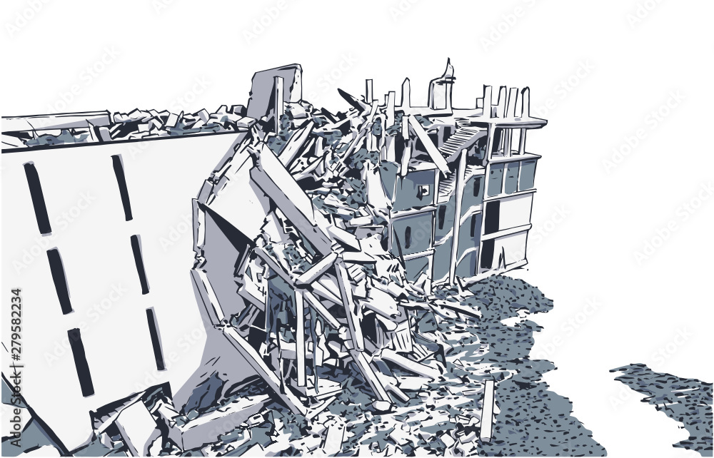 Illustration of collapsed building due to earthquake, natural disaster ...