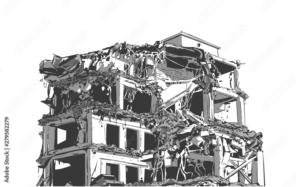 Illustration of collapsed building due to earthquake, natural disaster ... Illustration of collapsed building due to earthquake, natural disaster ...