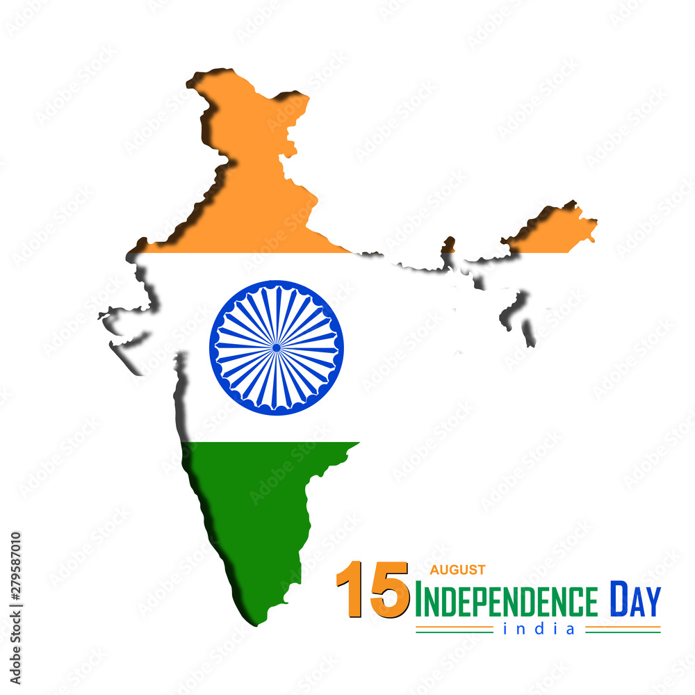 15 August- illustration of Indian flag on India map background.Elegant ...
