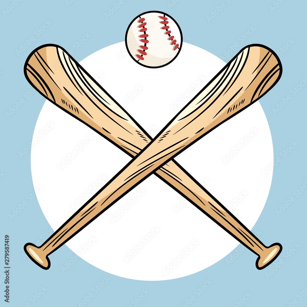 Two crossed baseball bats and ball, icon sports logo. Vector isolated ...
