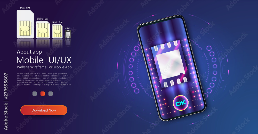 SIM card chip sign. Embedded eSIM concept. New mobile communication ...