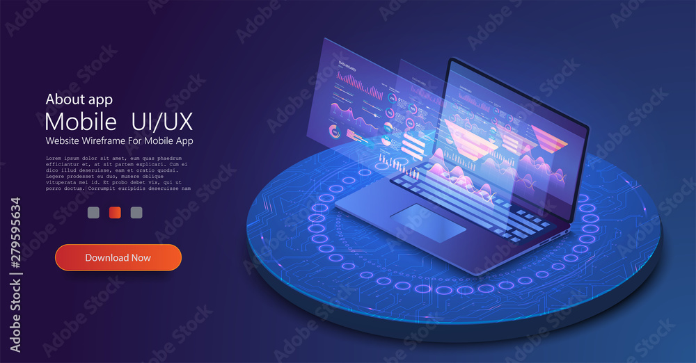Application of laptop with business graph and analytics data on ...