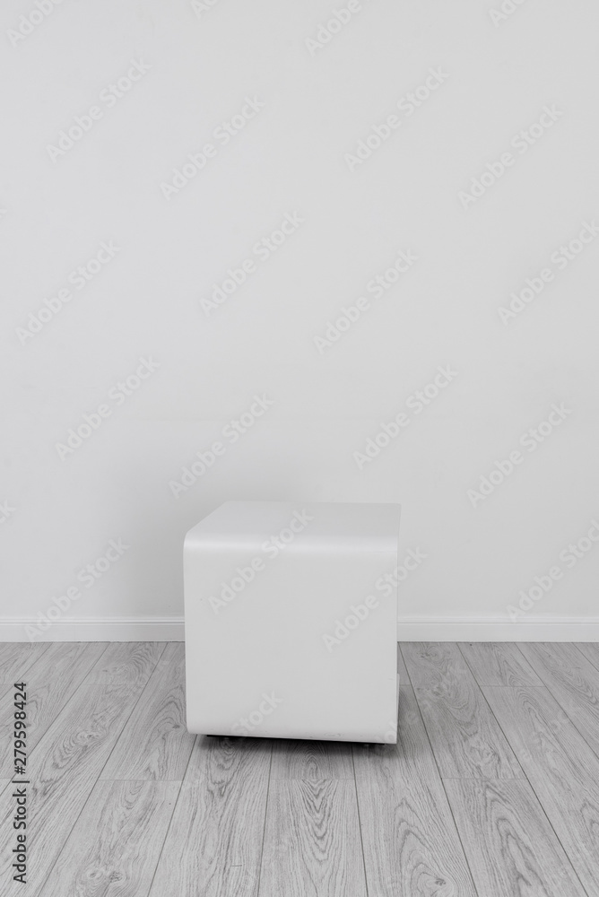 Light interior, background, white cube table in white empty room Stock ...