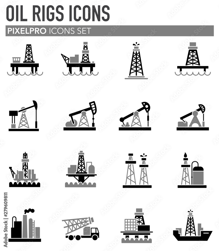 Oil rig related icons set on background for graphic and web design ...
