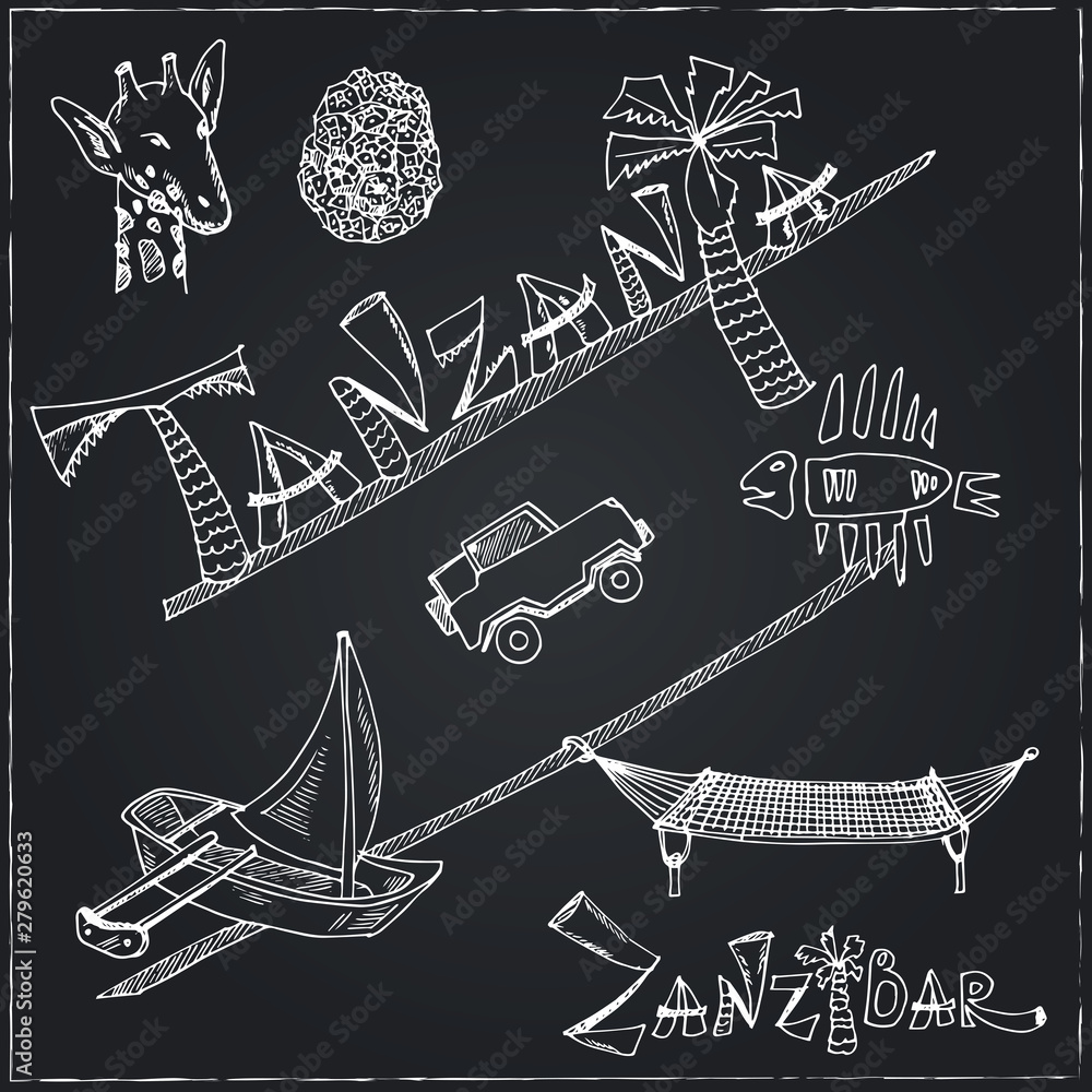 Hand drawn doodle tanzania. Vector illustration. Isolated elements ...