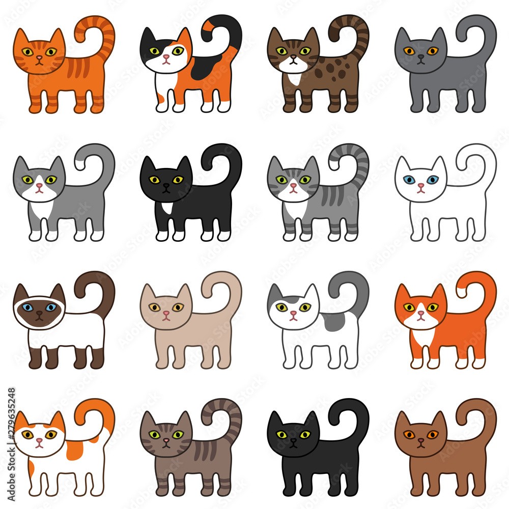 Various cats seamless pattern. Cute and funny cartoon kitty cat vector ...