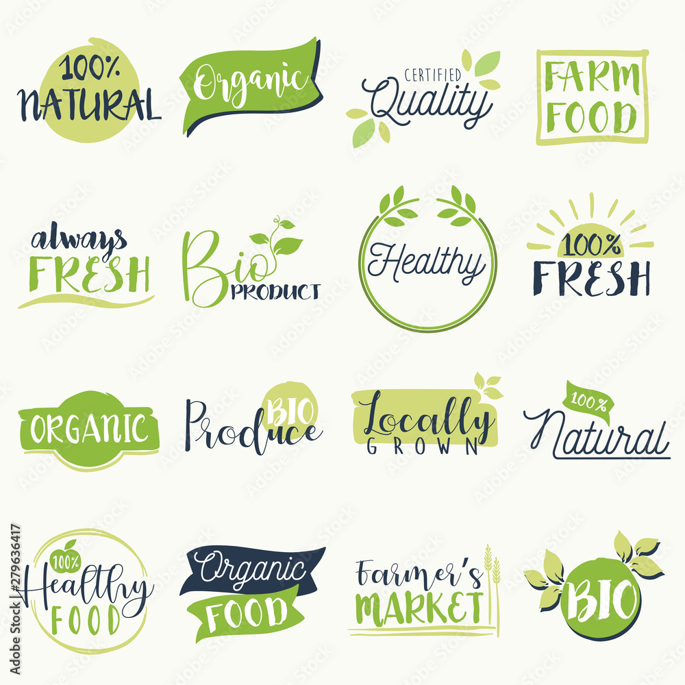 Healthy food labels set - hand drawn vector illustration Stock Vector ...