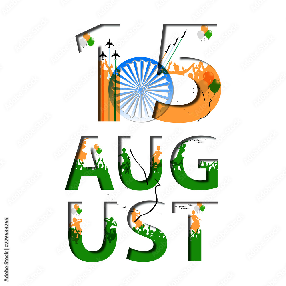 15 august- 15 august text in abstract Indian flag tricolor.vector Stock ...