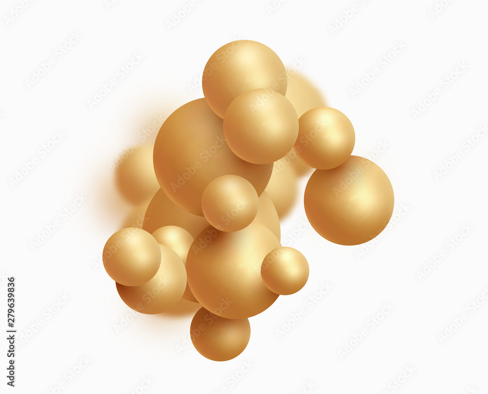Background with gold balls, blur effect. 3d round spheres. Geometric ...