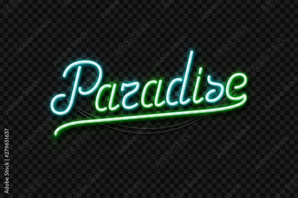 Vector realistic isolated neon sign of Paradise typography logo for ...