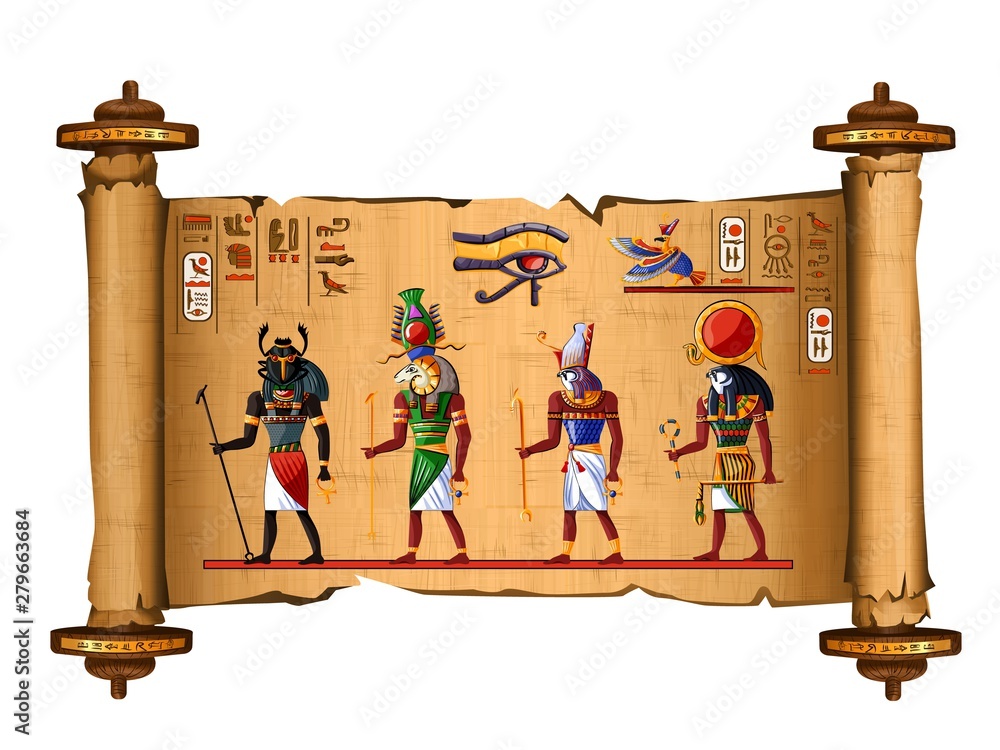 Ancient Egypt papyrus scroll cartoon vector with hieroglyphs and ...