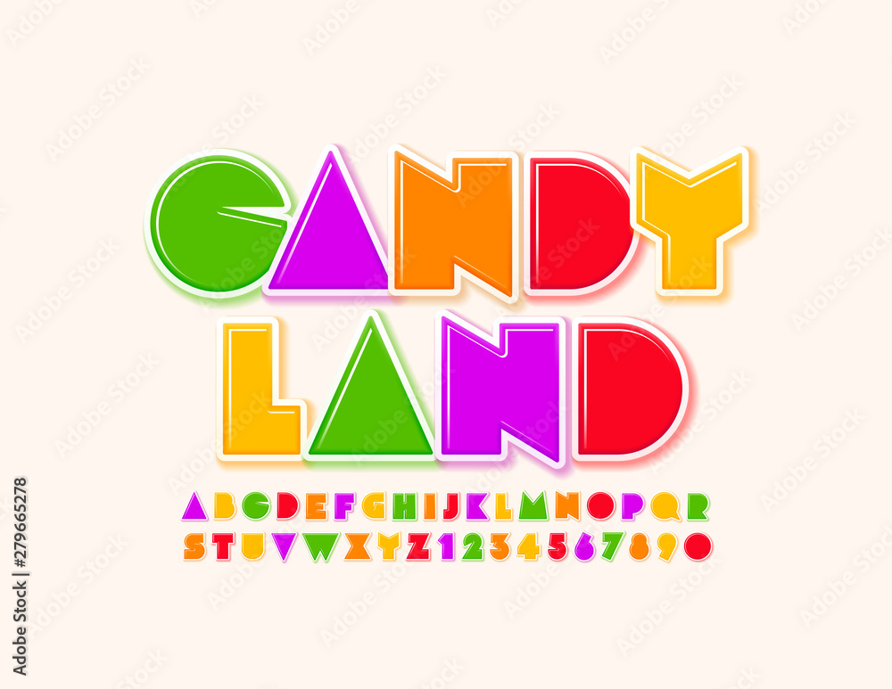 Vector colorful banner Candy Land. Creative Uppercase Font. Bright ...