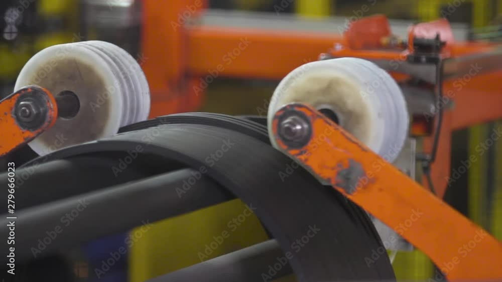 Reinforced with wire modern tires in a factory. Reinforced steel ...