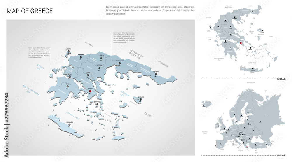Vector set of Greece country. Isometric 3d map, Greece map, Europe map ...