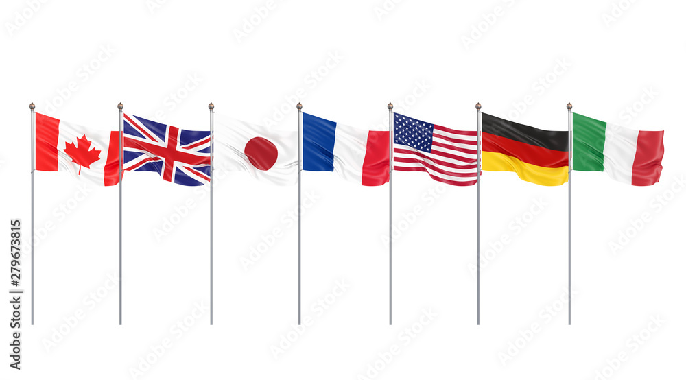 G7 flags Silk waving flags of countries of Group of Seven Canada ...