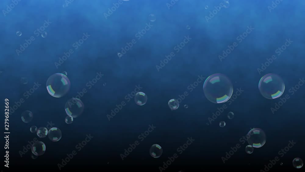 Under water deep blue ocean particles and bubble with flare ray light ...