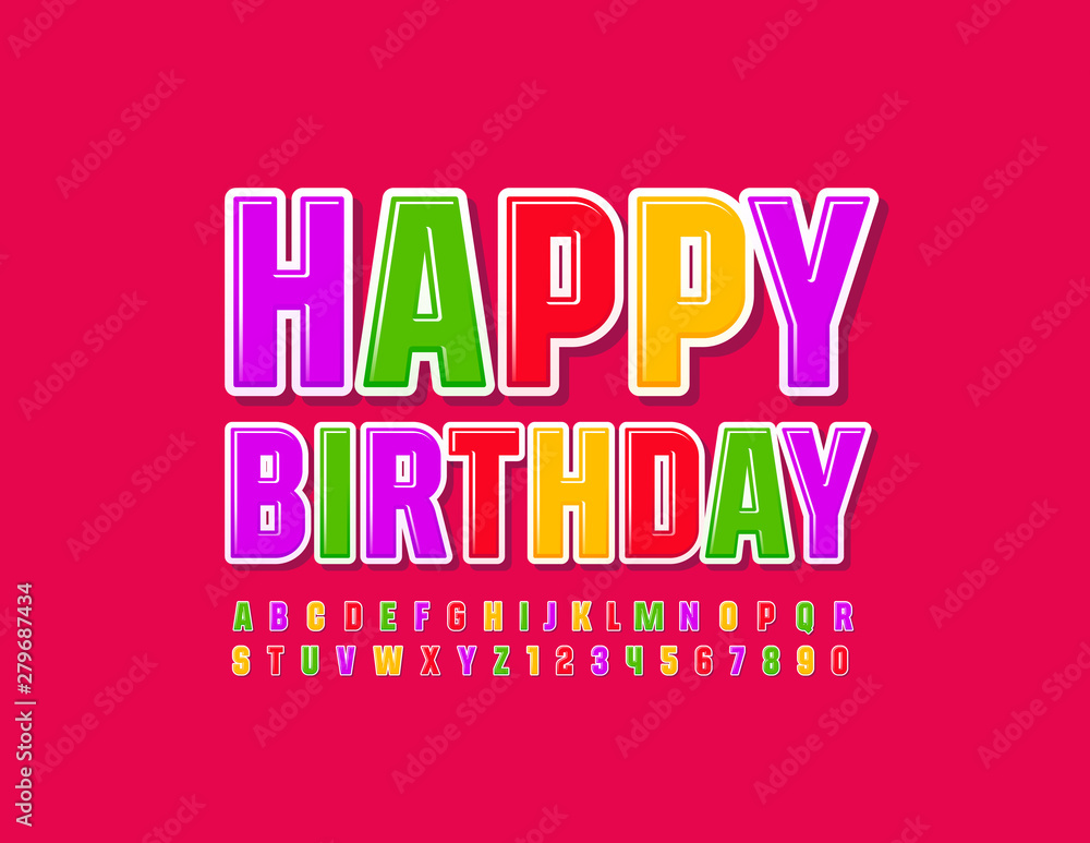 Vector greeting card Happy Birthday. Colorful Uppercase Font. Bright ...