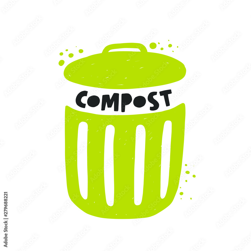 Compost. Trash basket. Organic waste. Hand drawn vector illustration ...