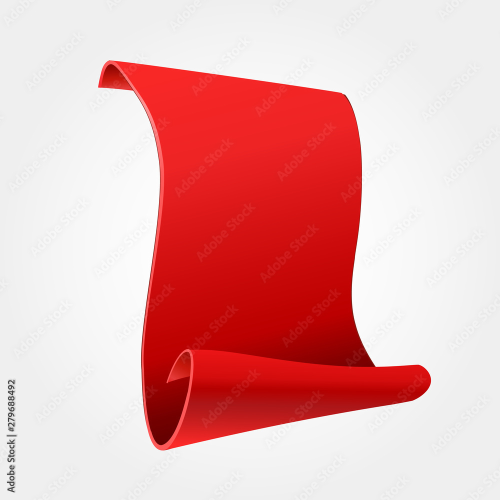 Decorative red banner.Realistic curved, Red paper banner on white ...