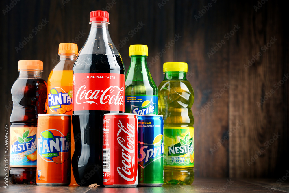 Bottles of assorted Coca Cola Company soft drinks Stock Photo | Adobe Stock