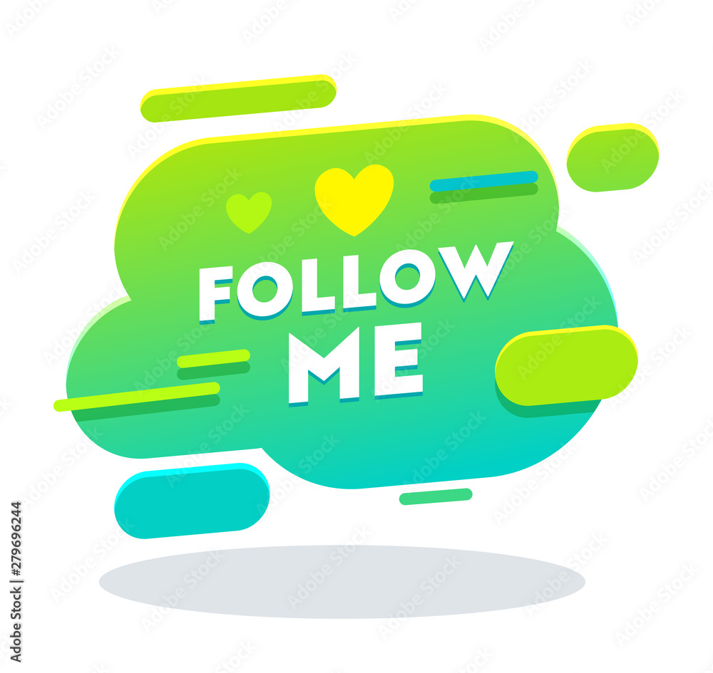 Photo Follow Me Banner in Memphis Style with Typography, Heart, Green ...