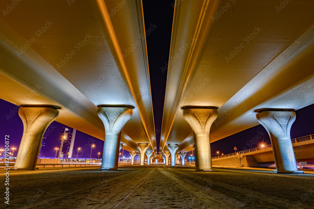Beautifully illuminated flyover pillars at night Stock Photo | Adobe Stock