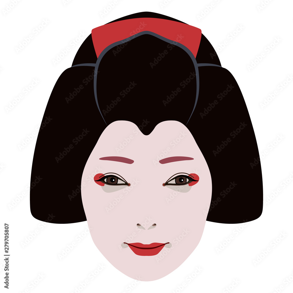 Face of a beautiful Japanese woman with traditional hairstyle. Flat ...