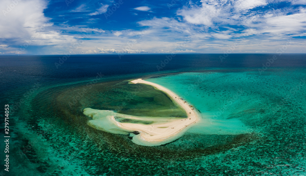 Aerial view of a beautiful offshore sandbar in the southern Philippines ...