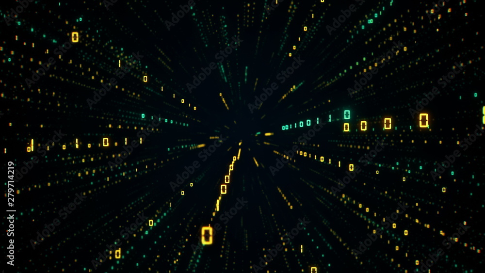 Digital Futuristic Data Tunnel Binary 0 And 1 Numbers In Cyberspace Lightspeed Computer