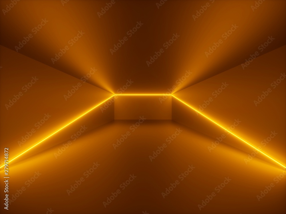 3d render, yellow neon light, abstract minimalist background, dynamic ...