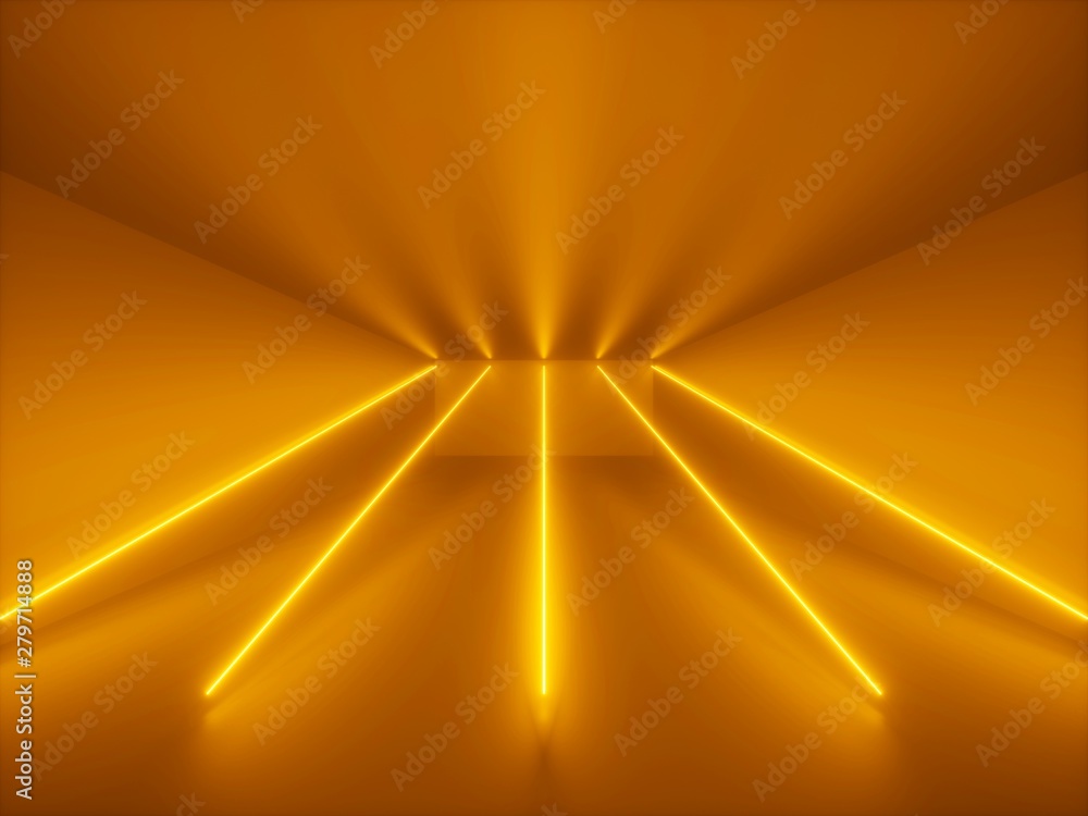 3d render, yellow neon light, abstract minimalist background, dynamic ...