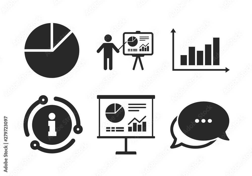 Presentation billboard symbol. Chat, info sign. Diagram graph Pie chart ...