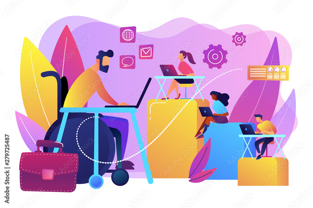 Person adaptation with disability. Office workplace, coworking zone ...