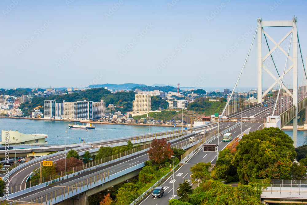 Kanmon strait and Kanmonkyo Bridge:Kanmonkyo Bridge connects Honshu and ...