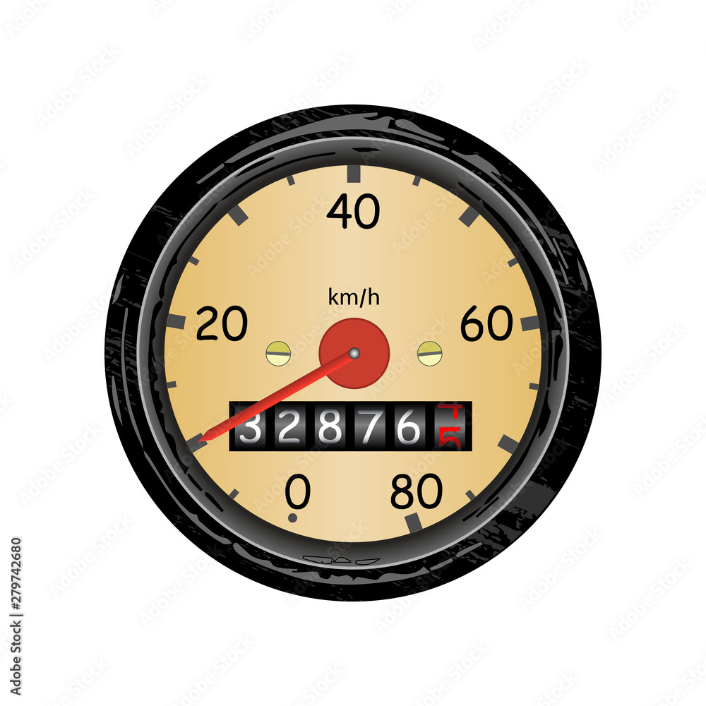 Car speedometer with speed scale and kilometer counter. Vector ...