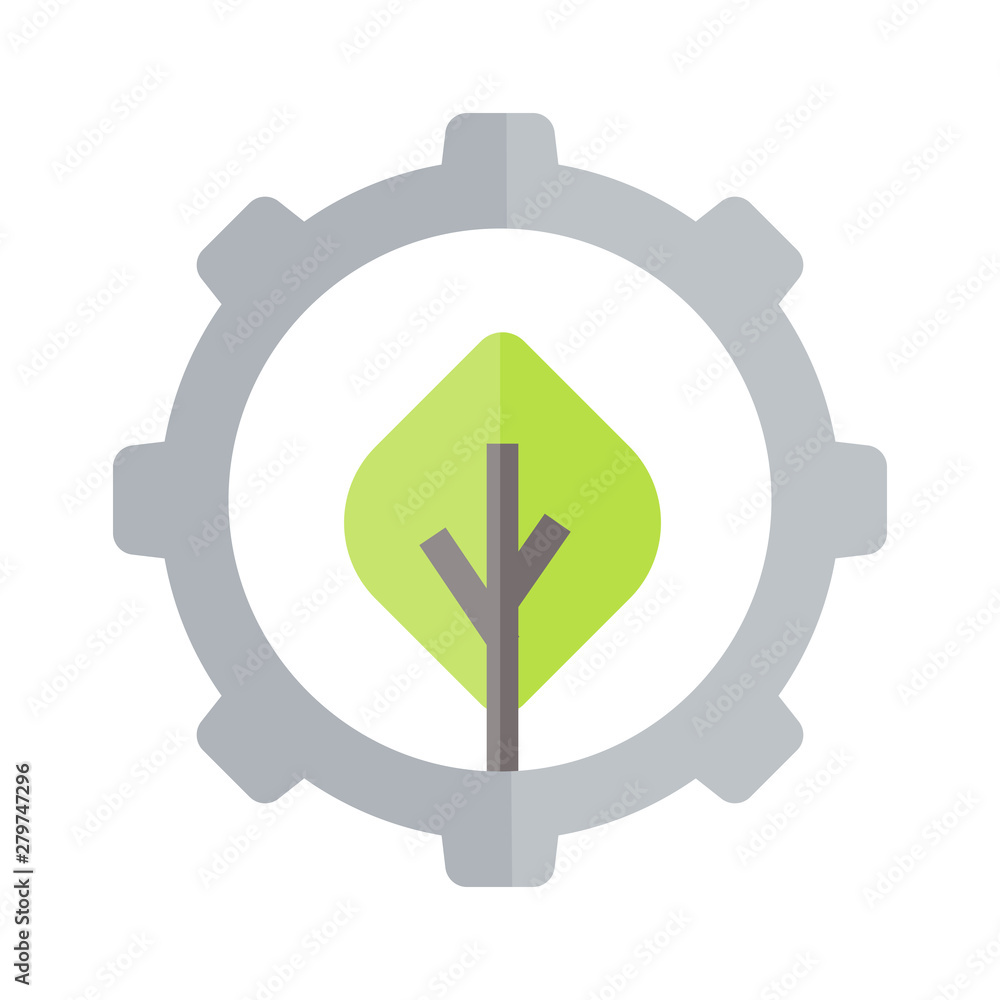 Green energy Industrial plant mechanical gear icon. Flat illustration ...