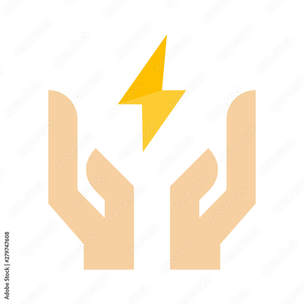 Save energy Save electricity hand icon. Flat illustration colored ...