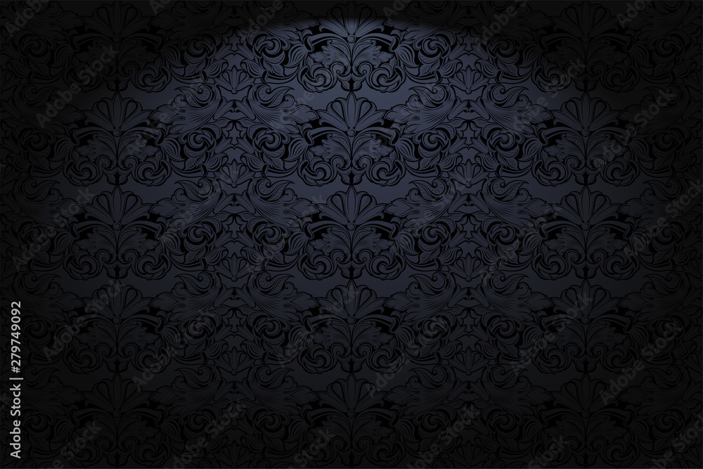 Royal, vintage, Gothic horizontal background in black with a classic ...