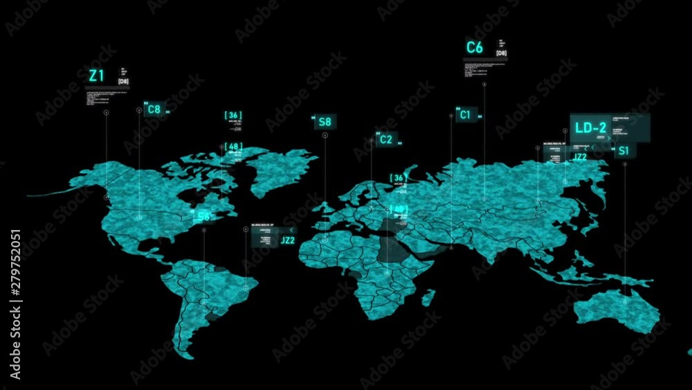 World map Futuristic user interface HUD GUI digital text number element ...