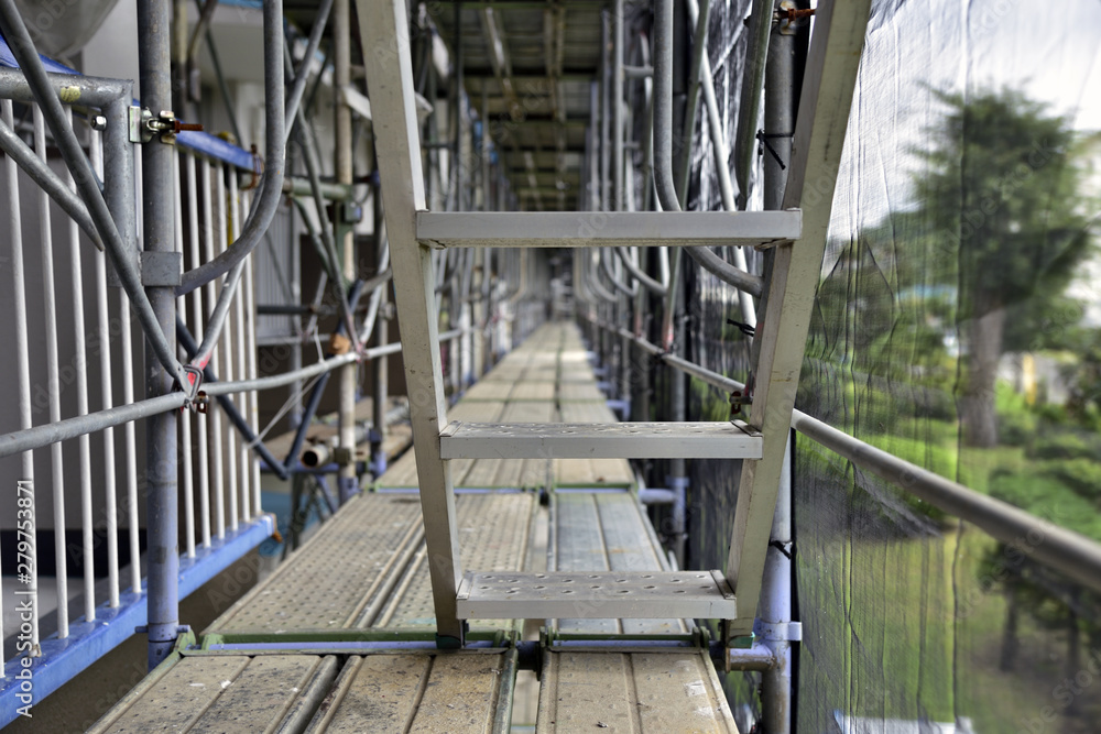 Construction scaffolding and temporary steel stairs Stock Photo | Adobe ...