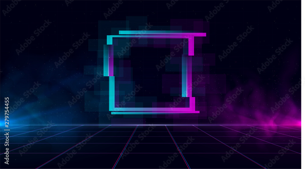 Synthwave vaporwave retrowave cyber landscape with sparkling glitch ...
